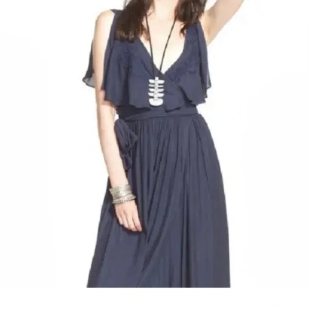 Free People | Dresses | Free People Fiona Maxi Wrap Dress In Midnight ...